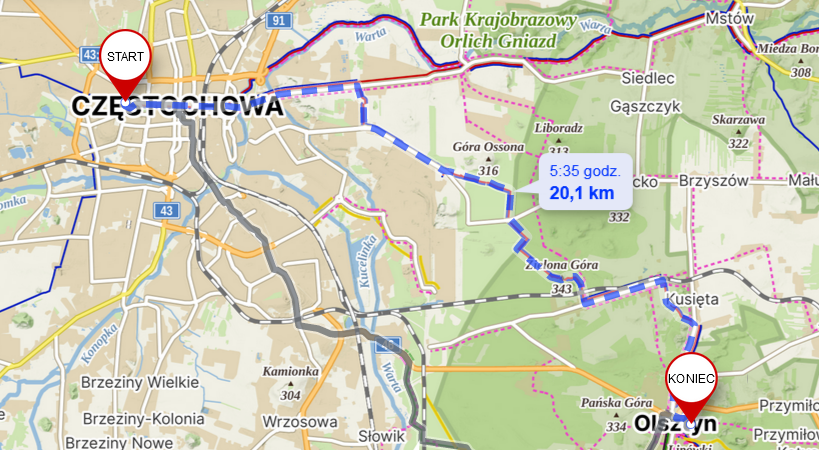 PTTK Kielce - 3.03.2024 - SZLAK ORLICH GNIAZD z PTTK Kielce - etap I (Częstochowa - Olsztyn)